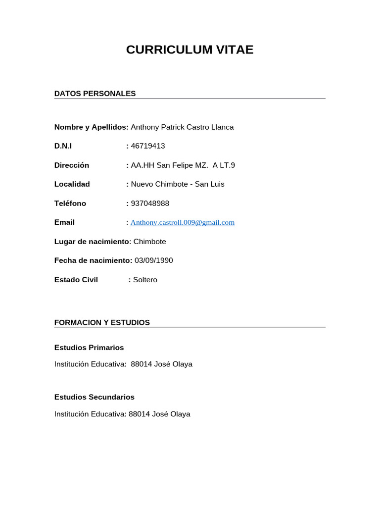 Curriculum Vitae Anthony 1 1 | PDF