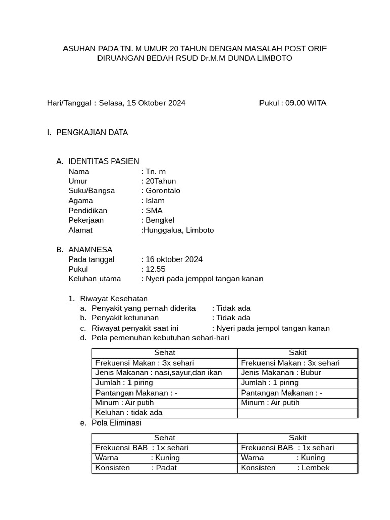 Perawatan Post ORIF pada Tn. M di RSUD Limboto | PDF | Gaya Hidup