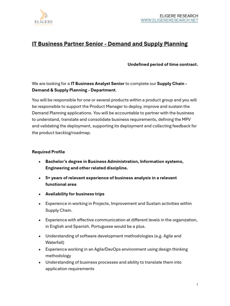 IT Business Partner Senior - Demand and Supply Planning-1 | PDF | Agile ...