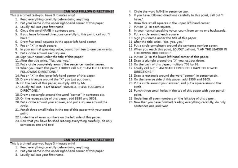 Can You Follow Directions | PDF | Euclidean Plane Geometry | Elementary ...