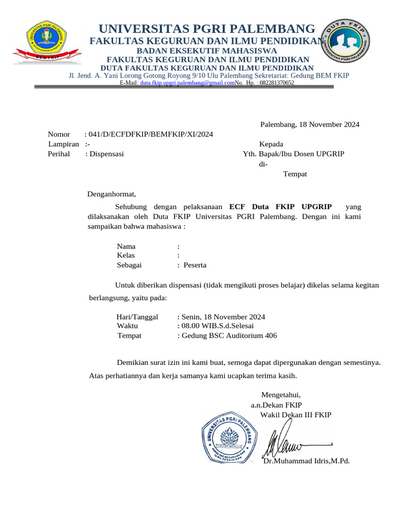 Dispen Peserta Ecf | PDF