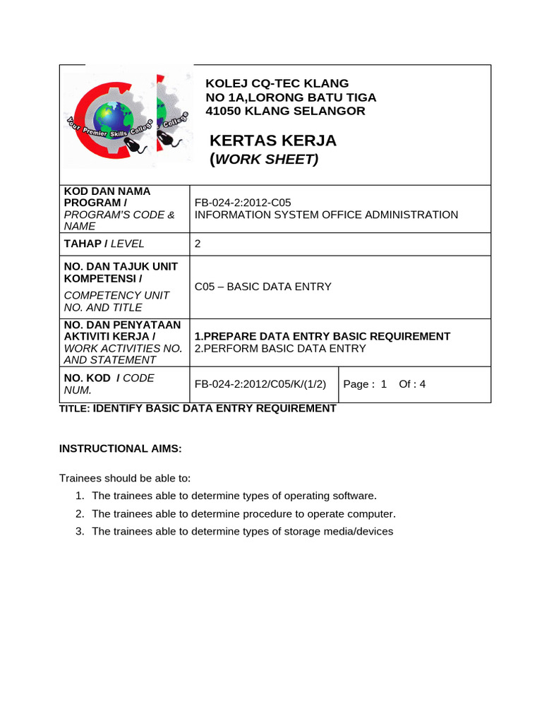 WS Co5 Data Entry Basic 1 | PDF | Computer Programming | Computer ...