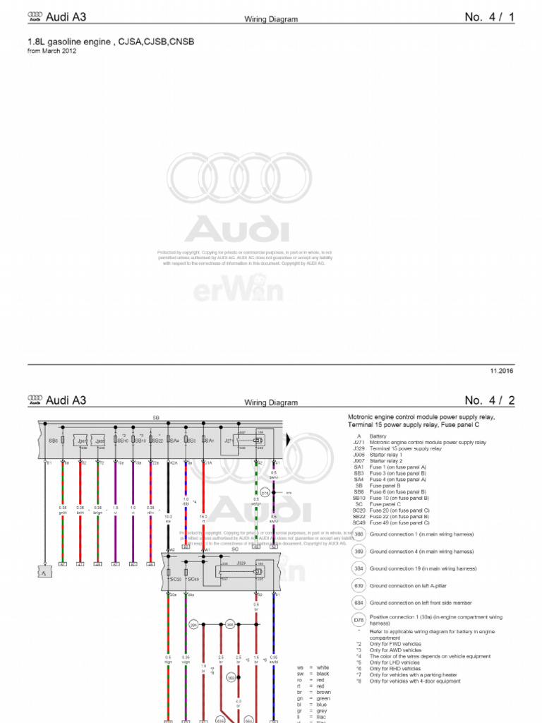 Audi A3 (8V) Wiring - 004 - 1.8L Gasoline Engine, CJSA, CJSB, CNSB | PDF