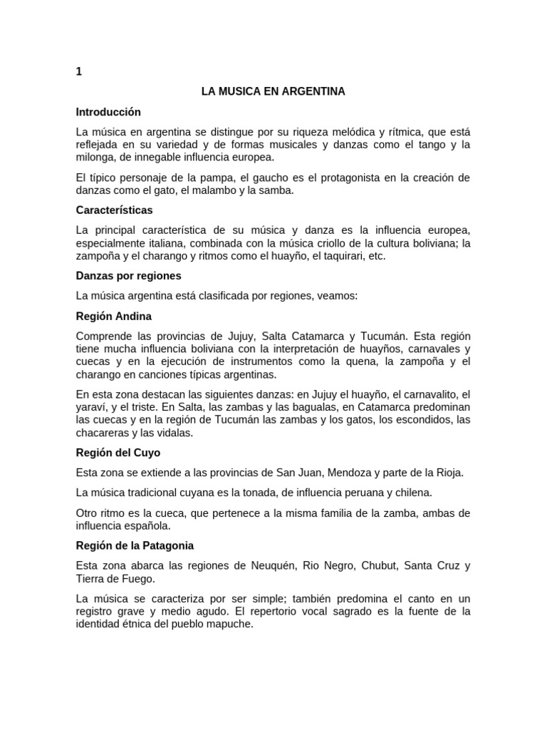 Música y danzas de Argentina: regiones y estilos | PDF | Musica Tango ...