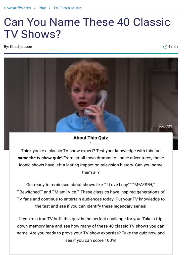 Classic TV Show Quiz: Name 40 Icons | PDF | English Language Television ...