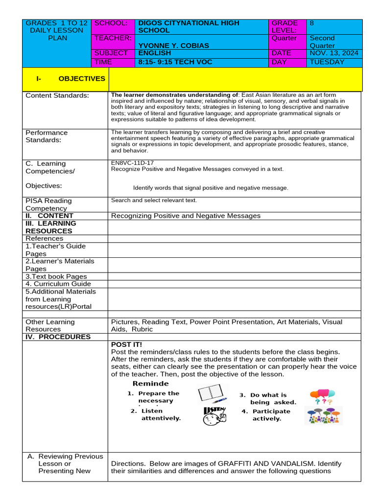 Demo Positive Negative Messages 1 Pdf Learning Vandalism