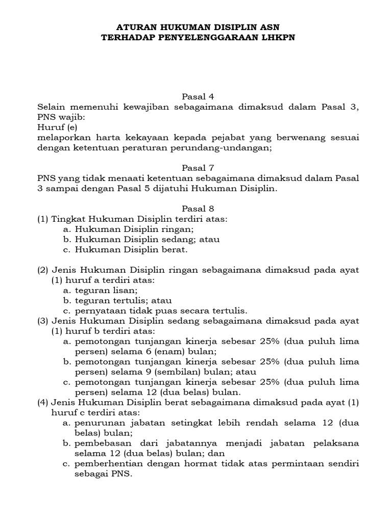 Aturan Hukuman Disiplin Asn | PDF