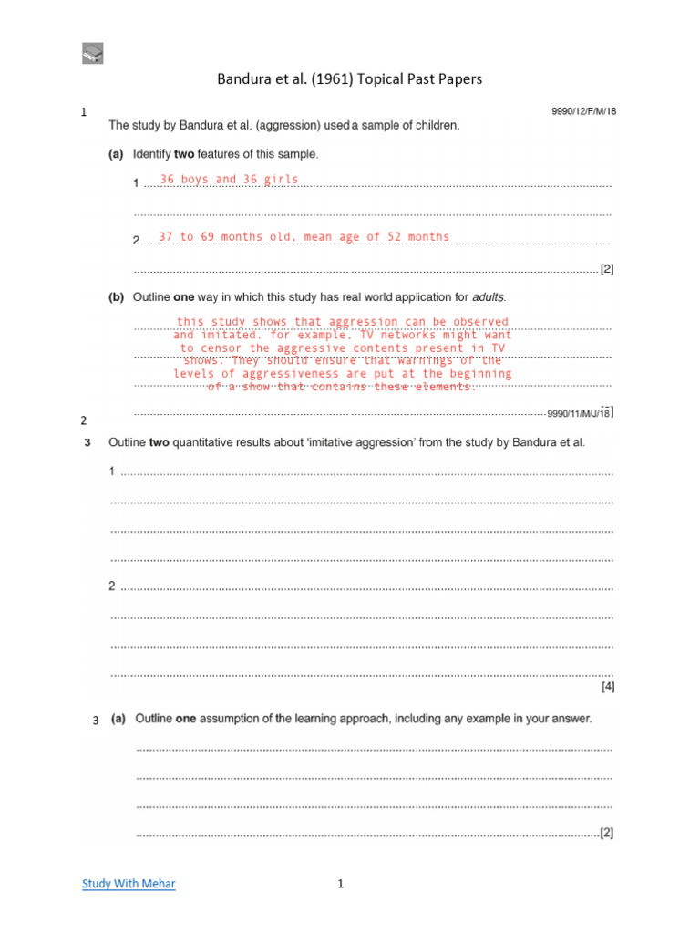 Bandura (1961) Topical Past Papers | PDF