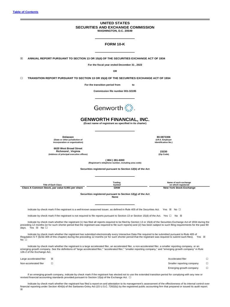 Filing Date - 2024-Feb-28 - GNW.N - Genworth Financial Inc - 10-k ...