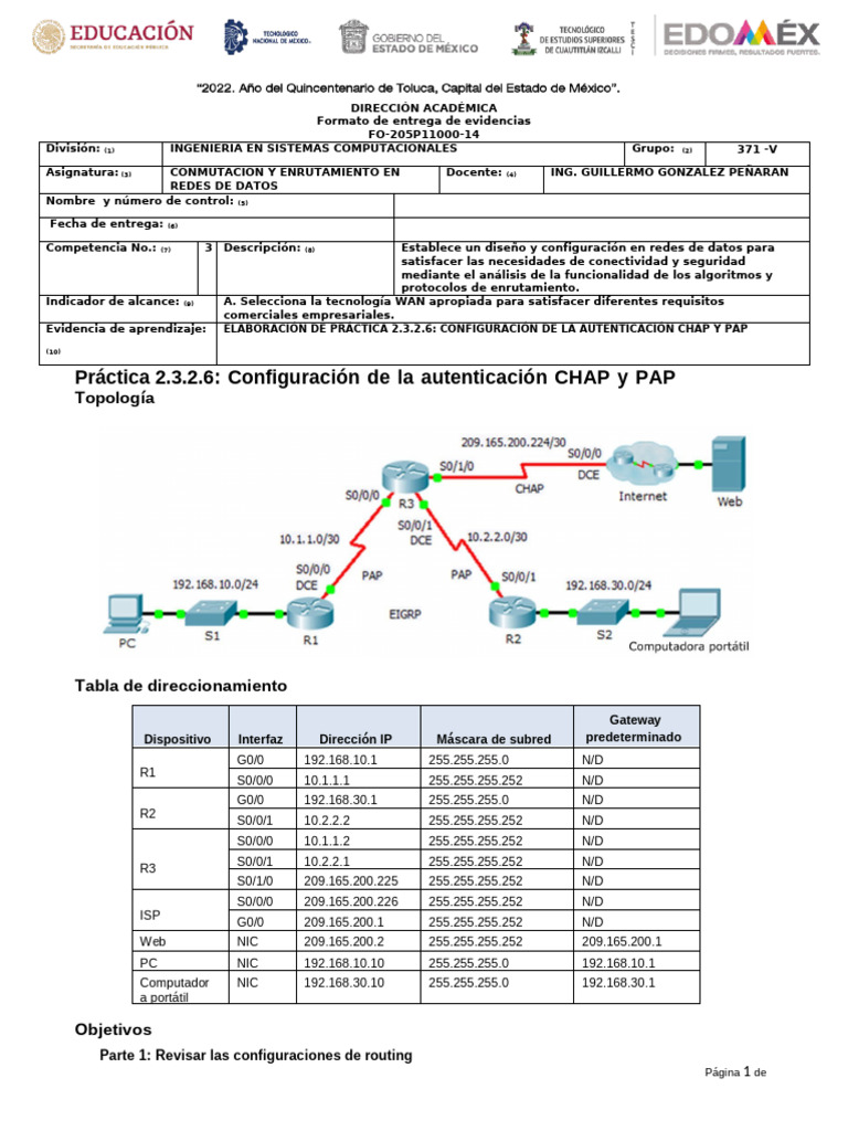 2.3.2.6 Packet Tracer - Configuring PAP and CHAP Authentication | PDF | Enrutador (Computación ...