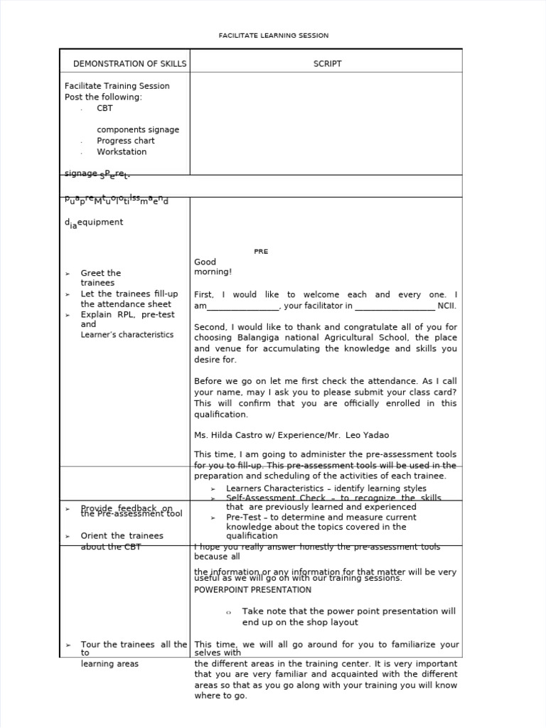 Facilitate Learning Session Script - Compress | PDF | Behavior Modification | Learning