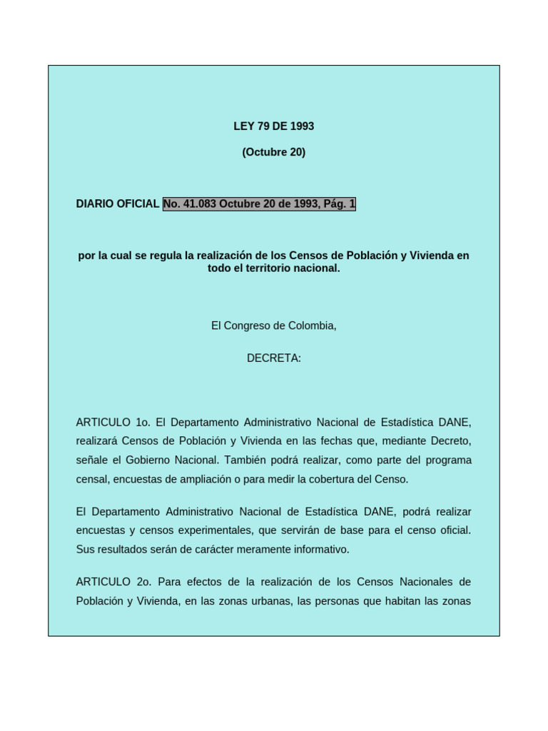 Ley 079 de 1993 | PDF | Estadísticas | Censo