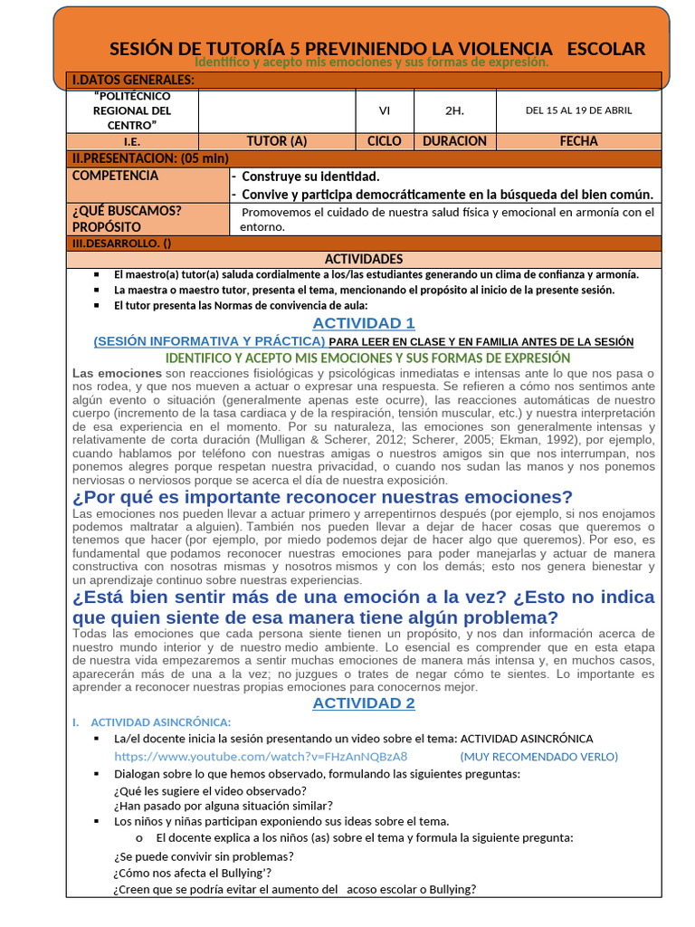 Prevención del Bullying Escolar en Tutoría | PDF | Las emociones | Amor