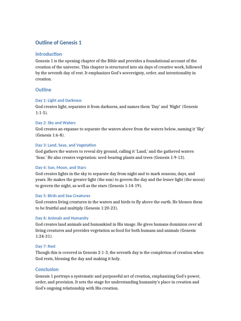 Genesis 1 Outline | PDF | Religion & Spirituality