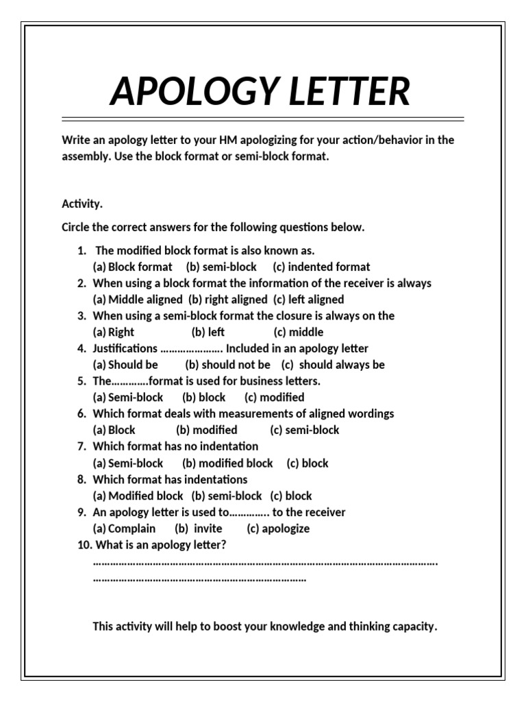 Apology Letter | PDF