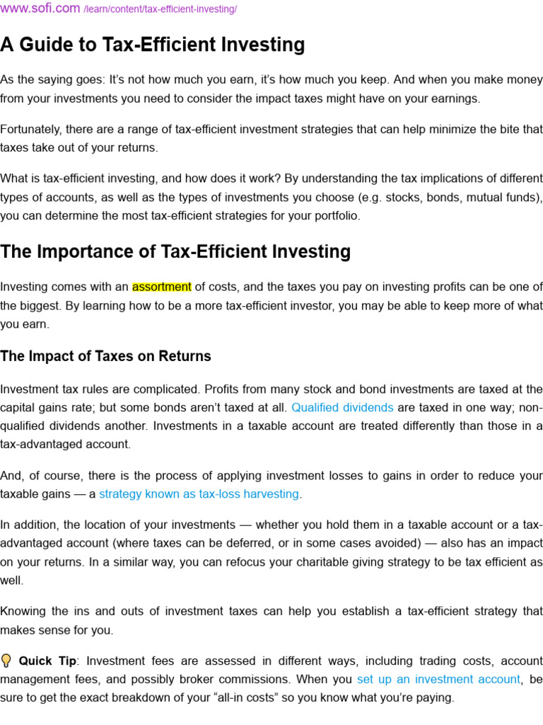 A Guide to Tax-Efficient Investing | PDF | Individual Retirement ...