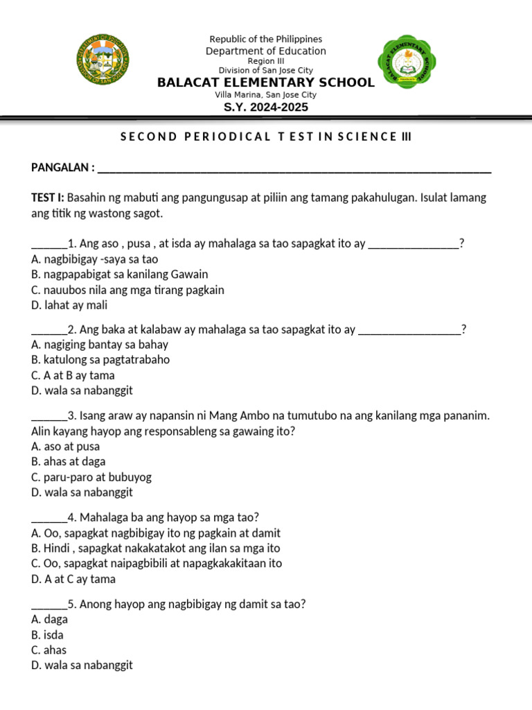 PT - Science 3 - Q2 | PDF