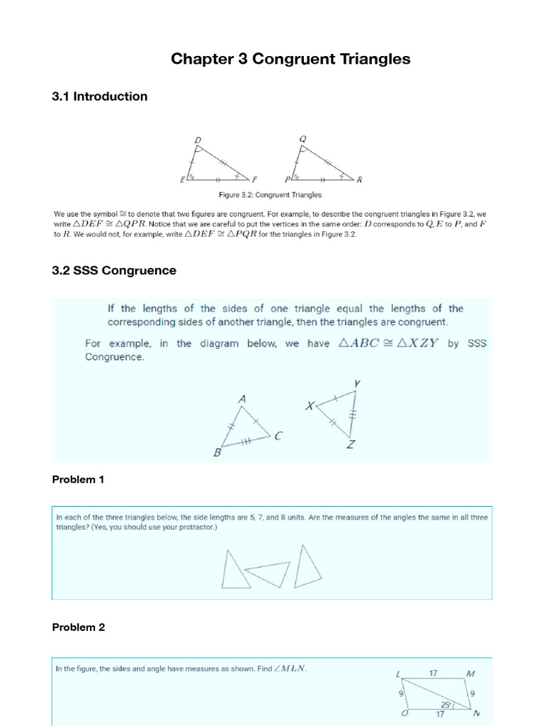 Chapter 3 Congruent Triangles | PDF | Teaching Methods & Materials ...