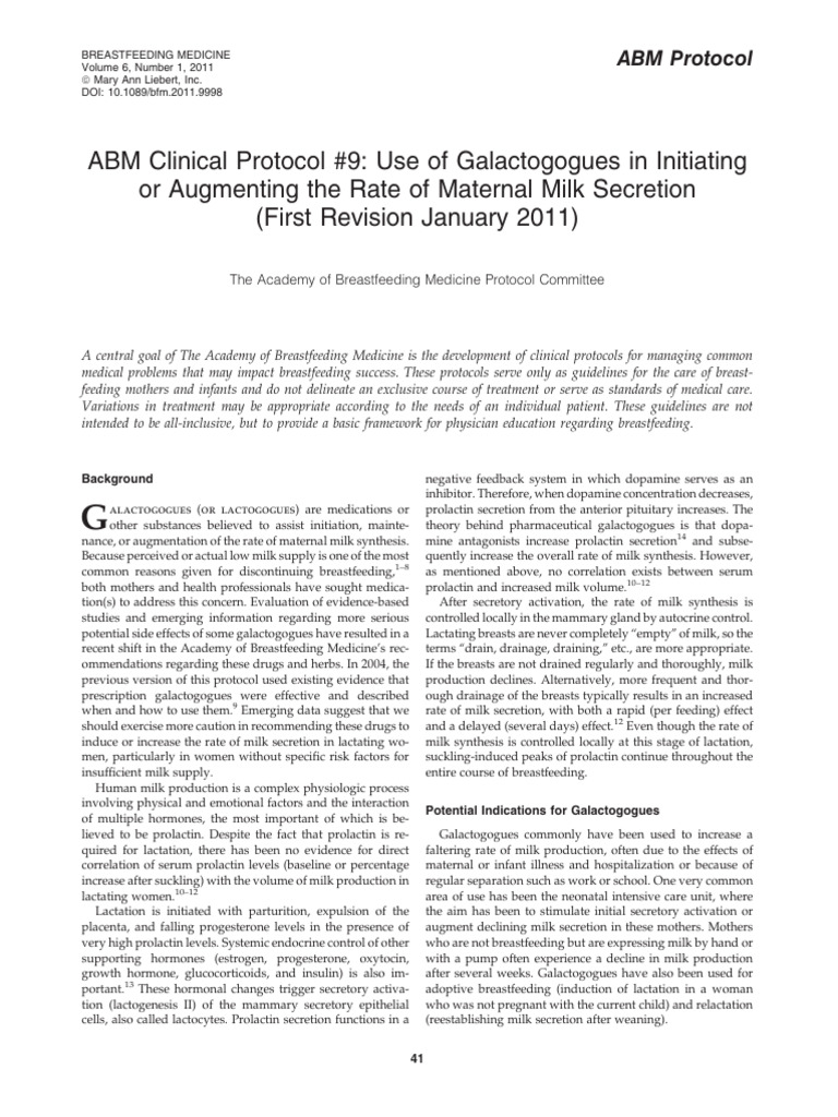 The Academy of Breastfeeding Medicine Protocol Committee 2011 Abm ...