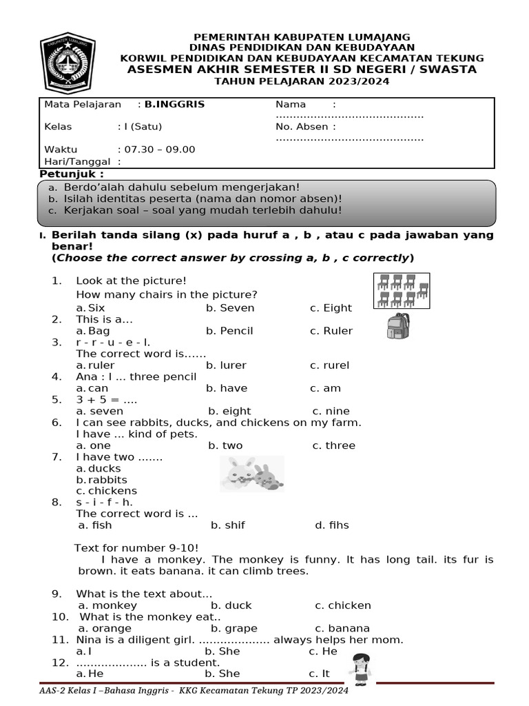 Soal Aas-2 B. Inggris Kelas 1 - Revisi | PDF | Edible Fruits | Fruit