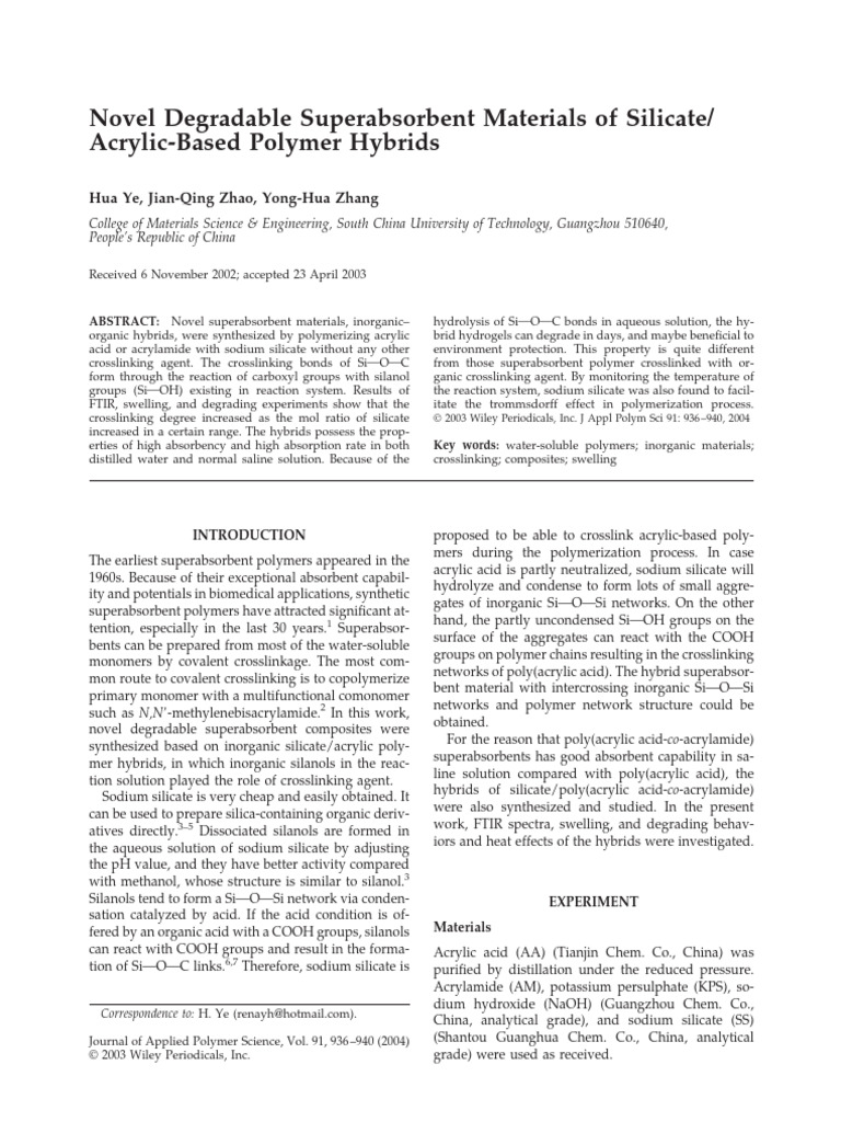 Novel Degradable Superabsorbent Materials of Silicate Acrylic-Based ...