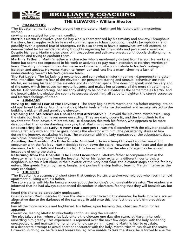 THE ELEVATOR notes | PDF | Fear | Anxiety