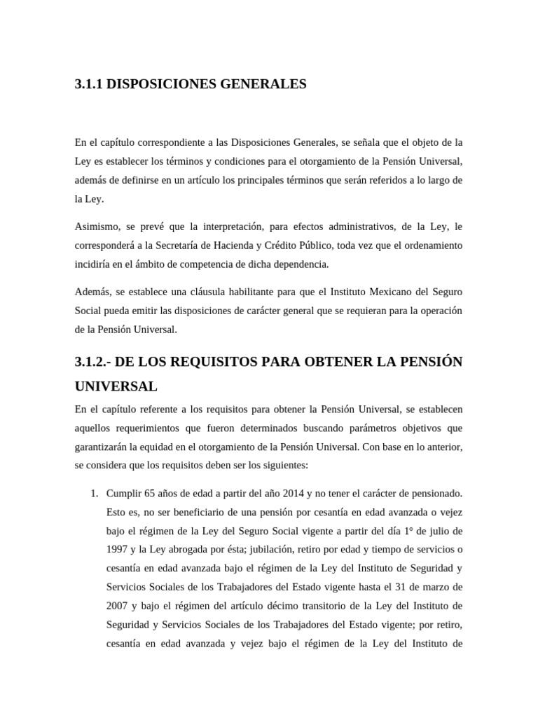 3.1.1 Disposiciones Generales | PDF | Pensión | Trabajo Social