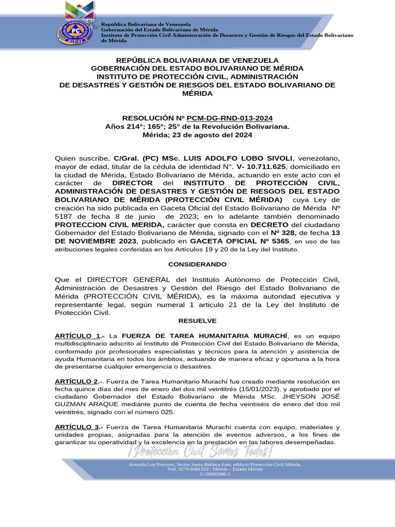 Resolucion 013 de Murachi | PDF | Defensa Civil | Estado de los Estados ...