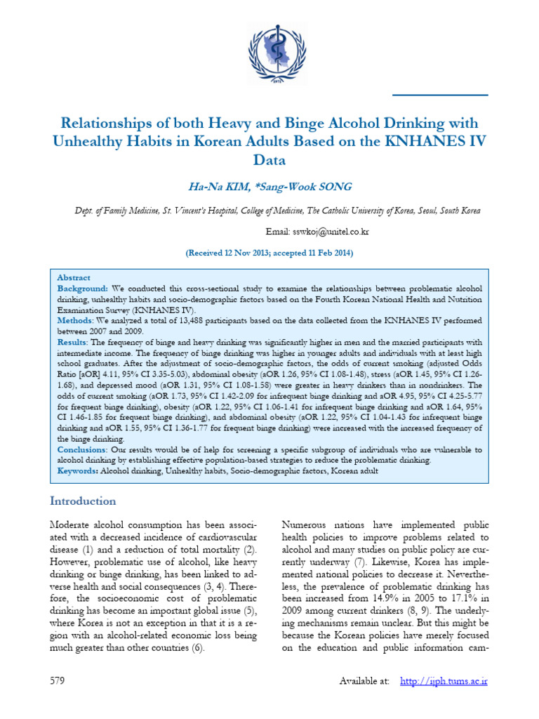 Binge Alcohol Drinking Relationship | PDF | Alcoholism | Sampling (Statistics)