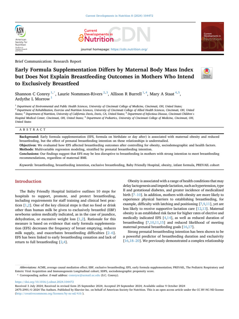 Early Formula Supplementation Differs by Maternal | PDF | Breastfeeding ...