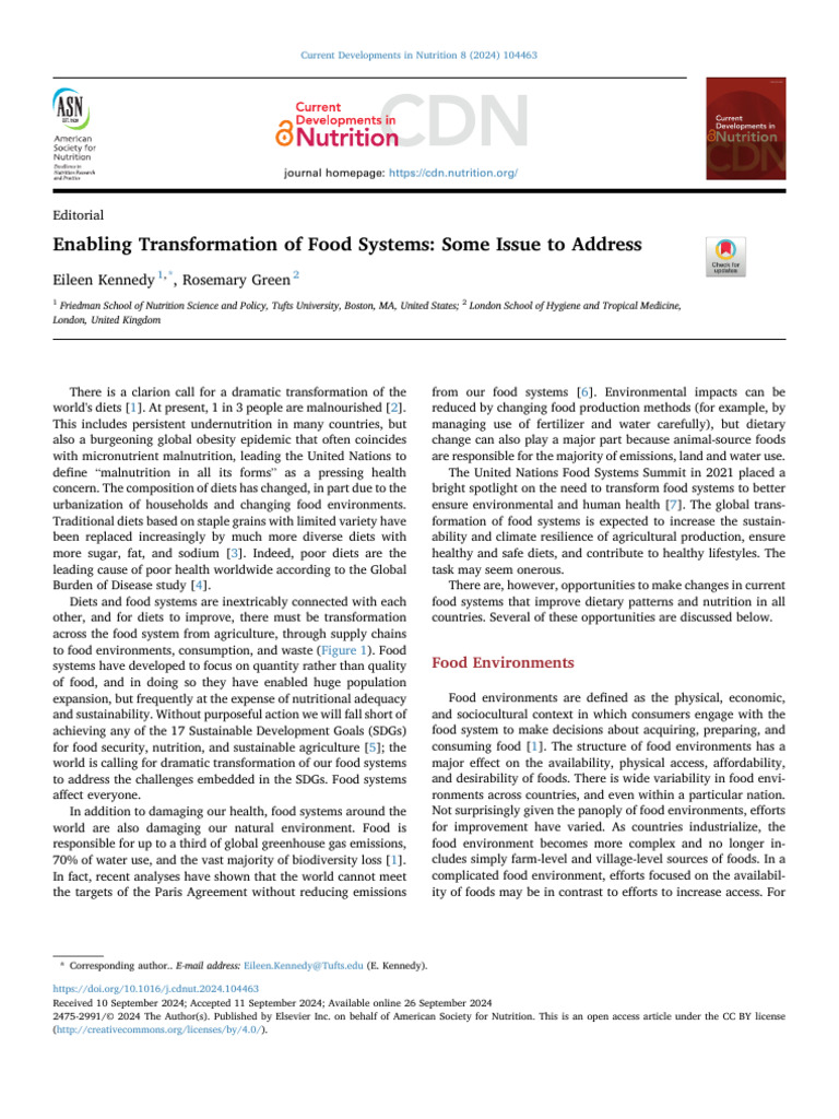 Transforming Global Food Systems for Health | PDF | Malnutrition | Diet ...