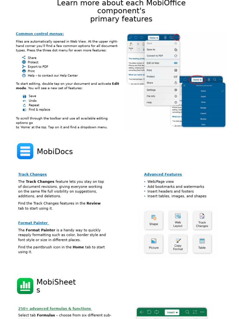 MobiOffice Key Features | PDF | Microsoft Word | Microsoft Excel