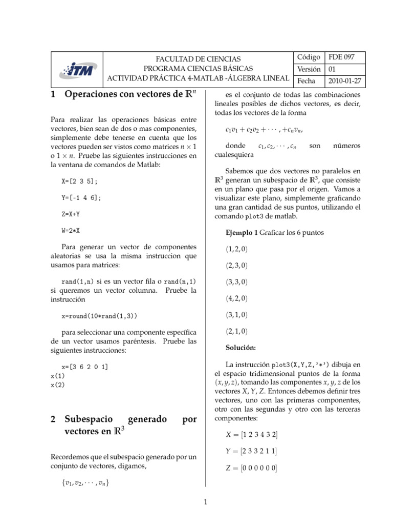 Actividad Práctica 4 Matlab 02 2024 | PDF | Matriz (Matemáticas) | Vector Euclidiano