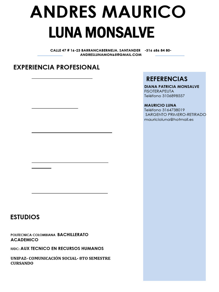 Hoja de Vida Andres 2 | PDF