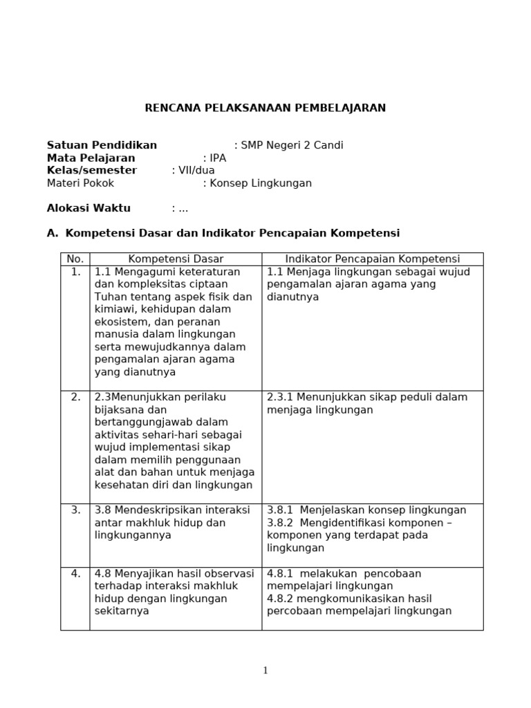Model Format RPP Konsep Lingkungan | PDF | Sains & Matematika