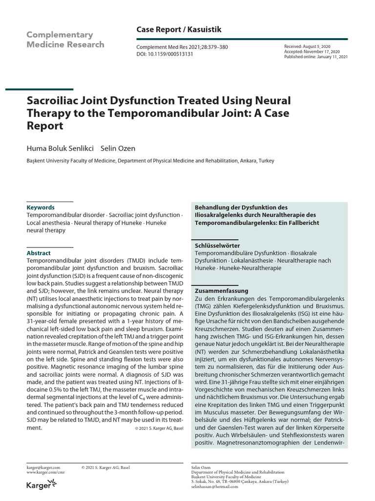 Sacroiliac Joint Dysfunction Treated Using Neural Therapy To The ...