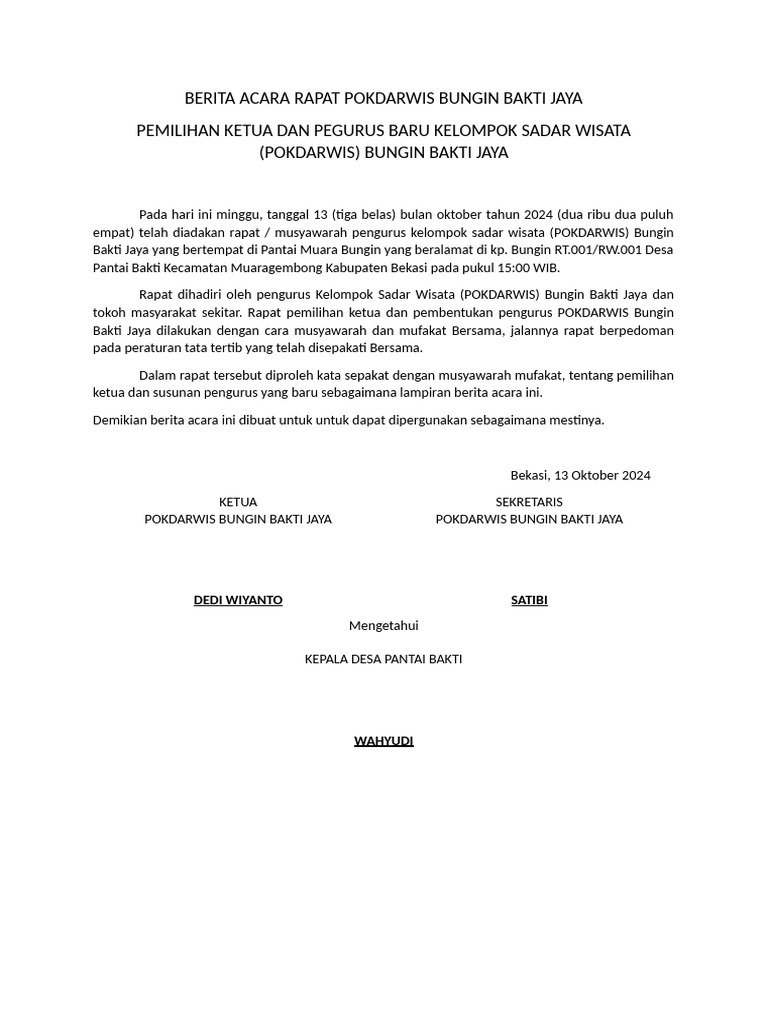 Berita Acara Rapat Pokdarwis | PDF