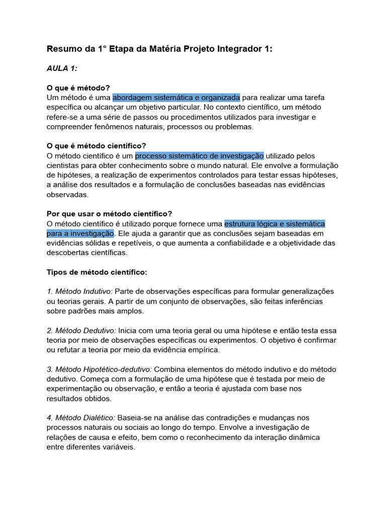 PI - Projeto Integrador 1 | PDF | Método científico | Science