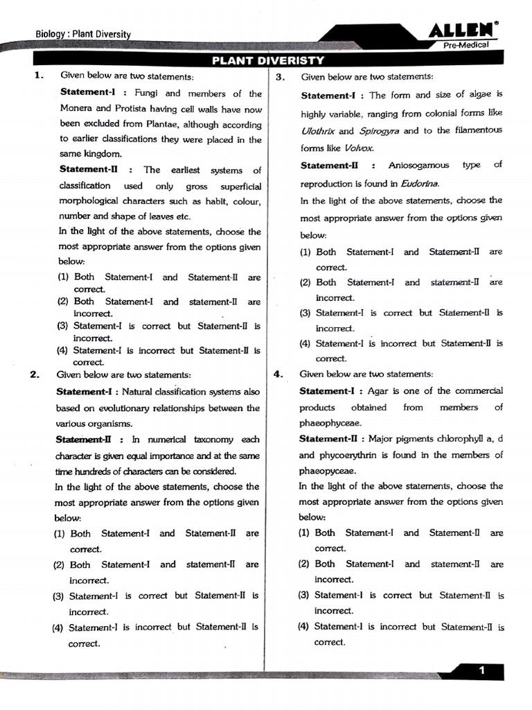 Plant Kingdom - Weekly Test Practice | PDF | Organisms | Reproduction