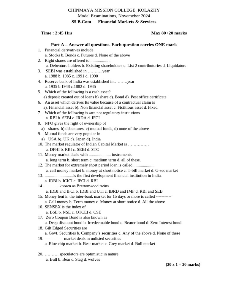 Financial Markets Exam Questions | PDF | Bonds (Finance) | Financial ...