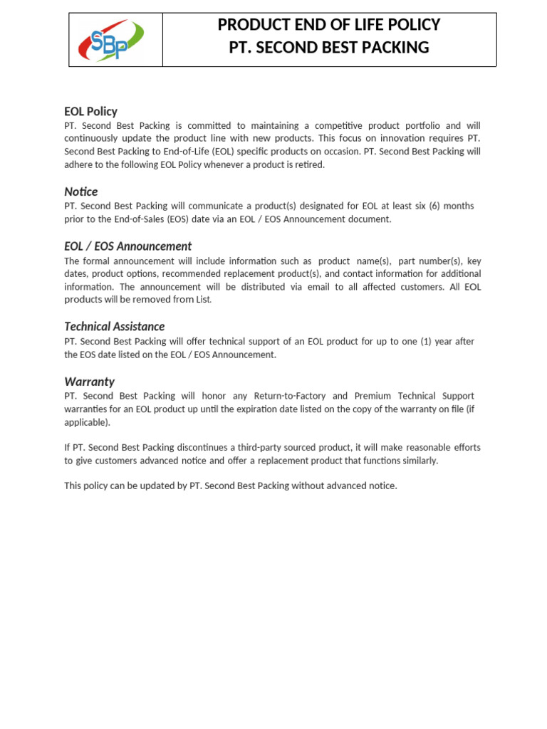 Dawlink EOL Notification Policy | PDF