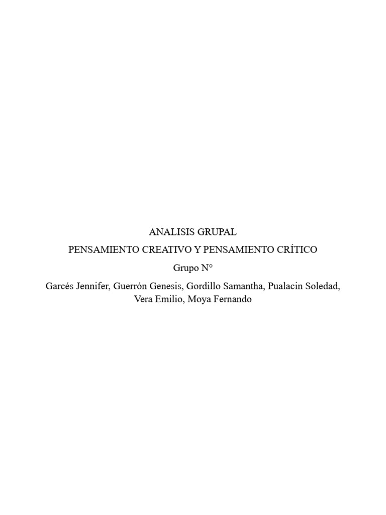 ANALISIS GRUPAL - Pensamiento - Creativo - Crítico | PDF | Pensamiento | Pensamiento crítico