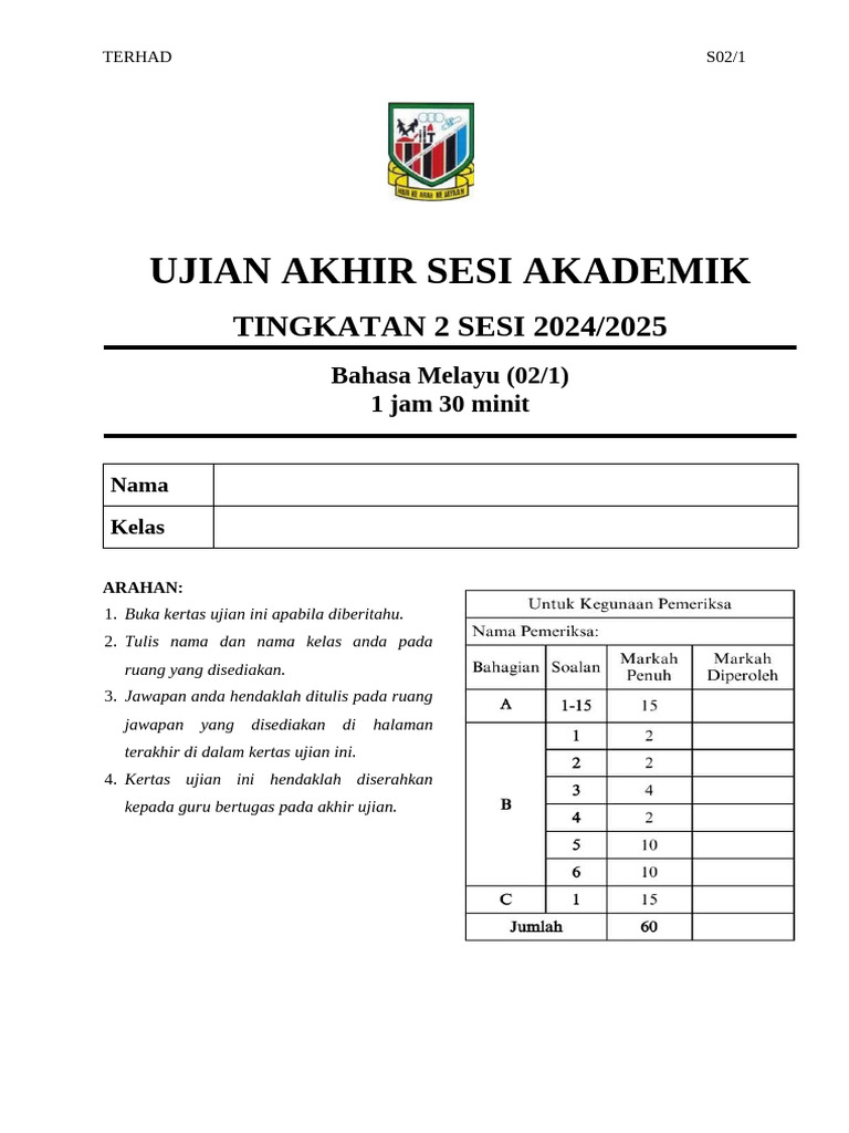 Soalan Uasa BM TG2 - K1 | PDF