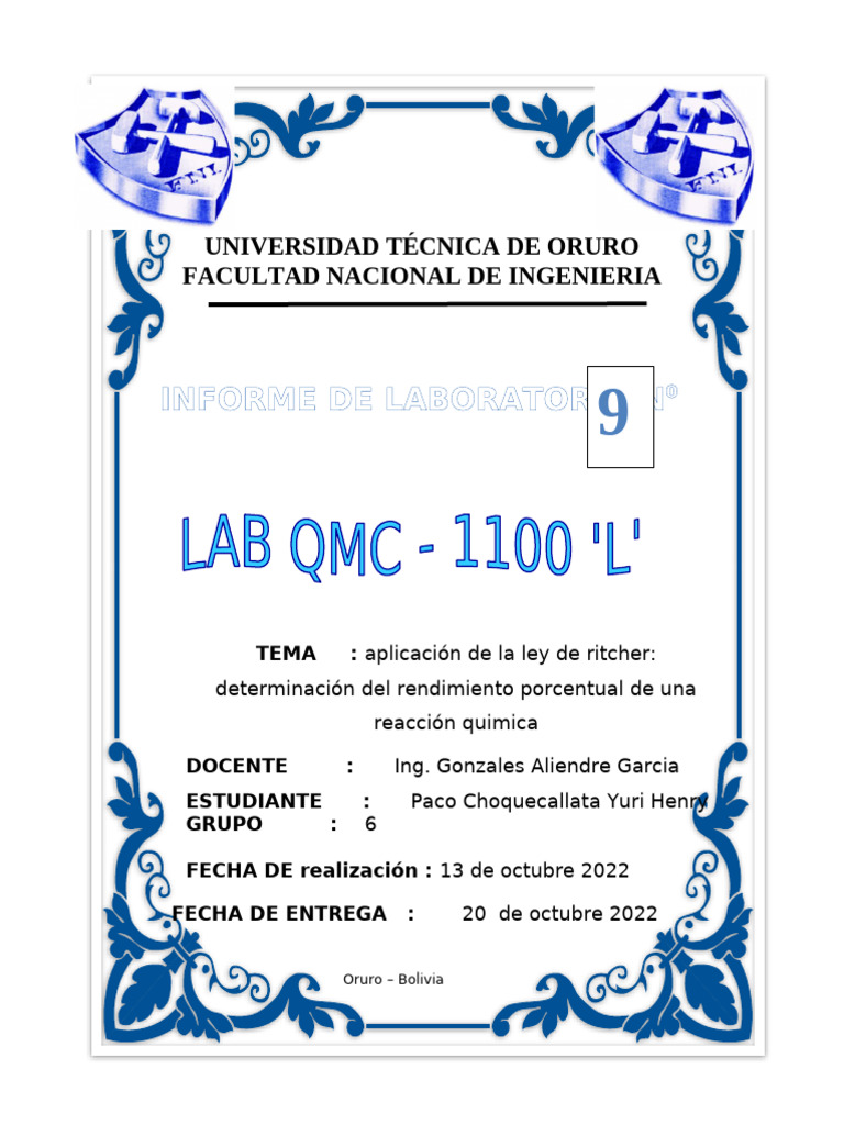 Rendimiento Químico: Ley de Ritcher | PDF