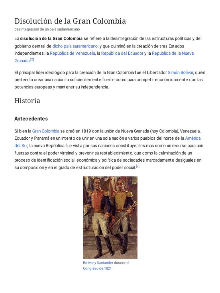 Disolución de la Gran Colombia | PDF | América del Sur | Gobierno