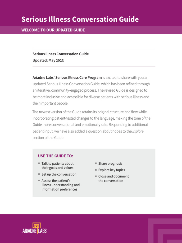 Updated Serious Illness Conversation Guide | PDF | Conversation | Cognition