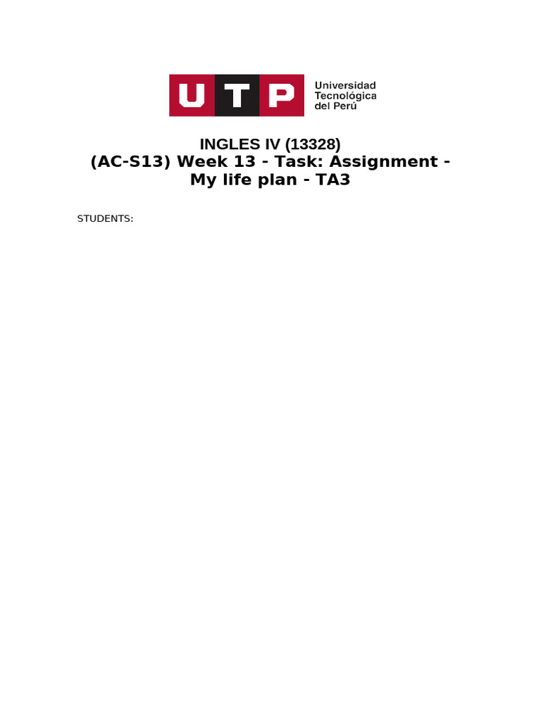 (AC-S13) Week 13 - Task Assignment - My Life Plan - TA3 | PDF | Psychology