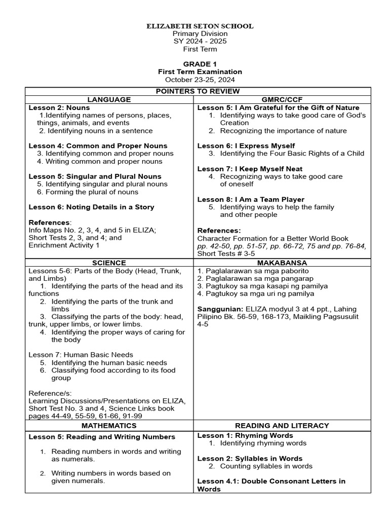 Grade 1 Pointers | PDF | Word | Plural