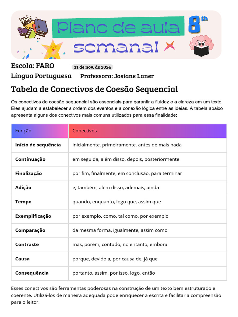Tabela de Conectivos de Coesão Sequencial | PDF