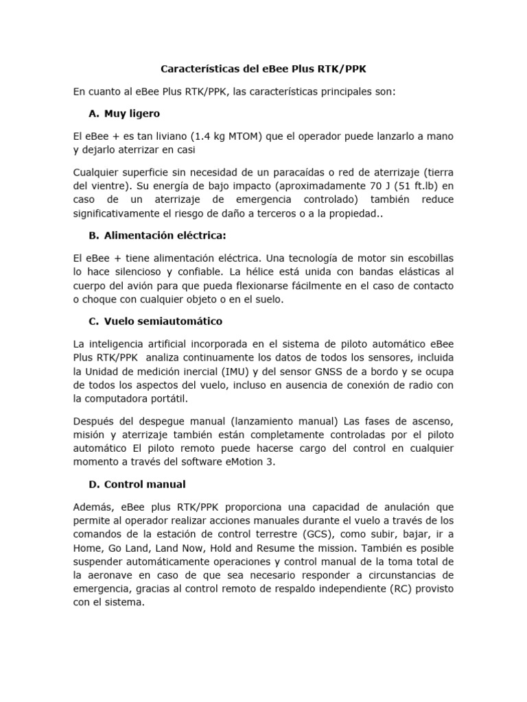 Características Del EBee Plus RTK | PDF | Superficies de control de vuelo